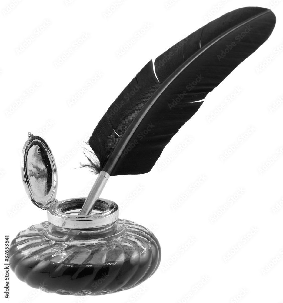 encrier médiéval, plume véritable Stock Photo | Adobe Stock