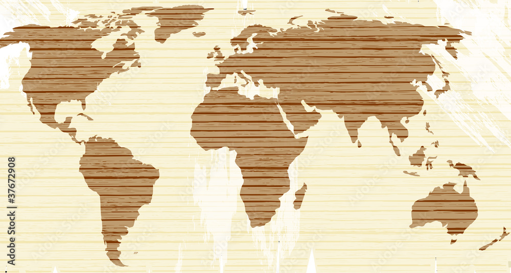 World Map Printed on Grunge Wooden Plank Stock Vector | Adobe Stock