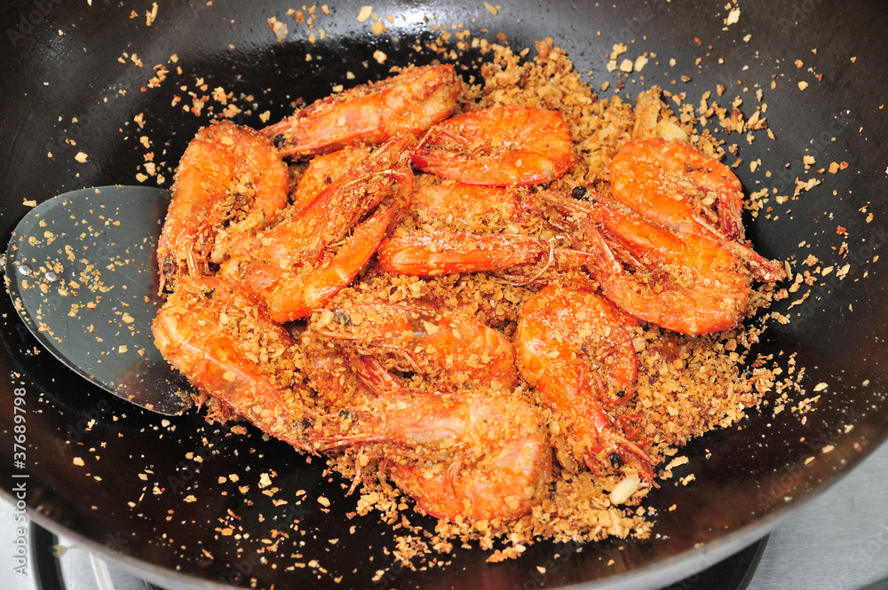 Frying Of Prawn In A Chinese Wok Stock Photo | Adobe Stock