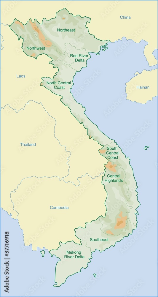 vietnam map with relief of mountains Stock Vector | Adobe Stock