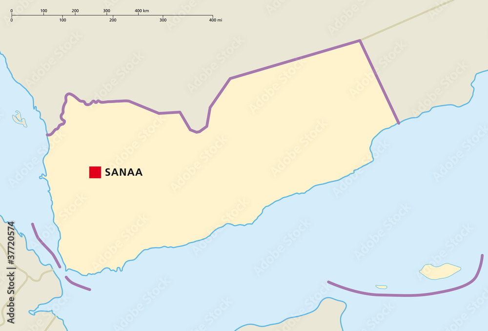 Yemen political map with capital Sanaa and national borders. English ...