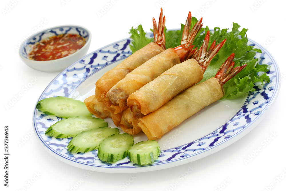 fried shrimp spring rolls, thai cuisine Stock Photo | Adobe Stock