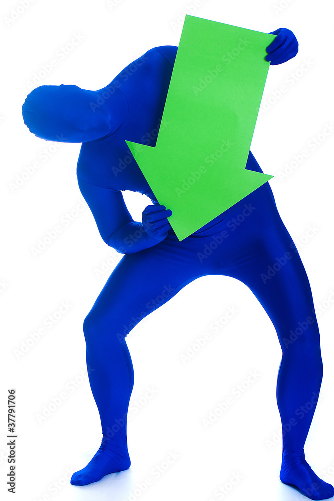 Photo & Art Print faceless man holding an arrow pointing down., Mat Hayward