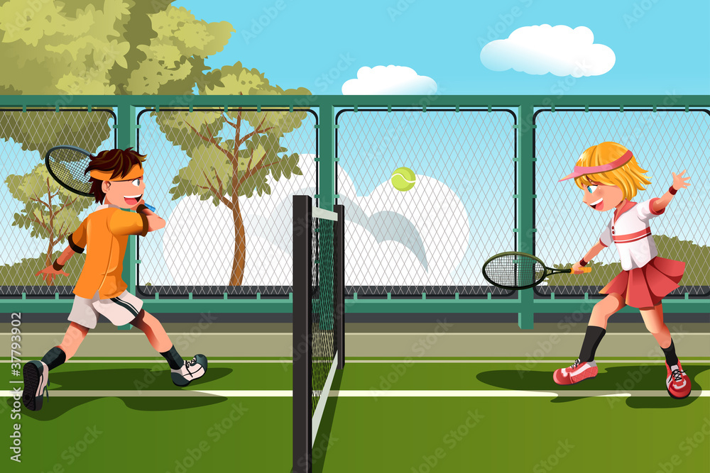 Kids playing tennis Stock Vector | Adobe Stock
