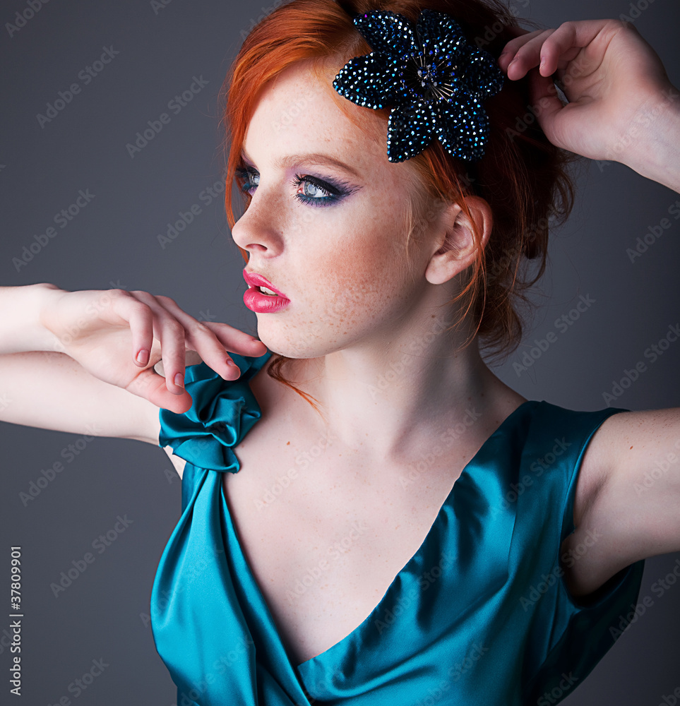 Portrait of terrific redhead young freckled girl Stock Photo | Adobe Stock