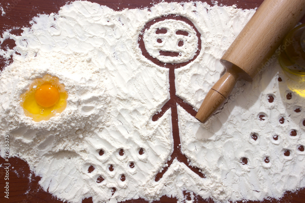 funny cartoon eggs and flour Stock Photo | Adobe Stock