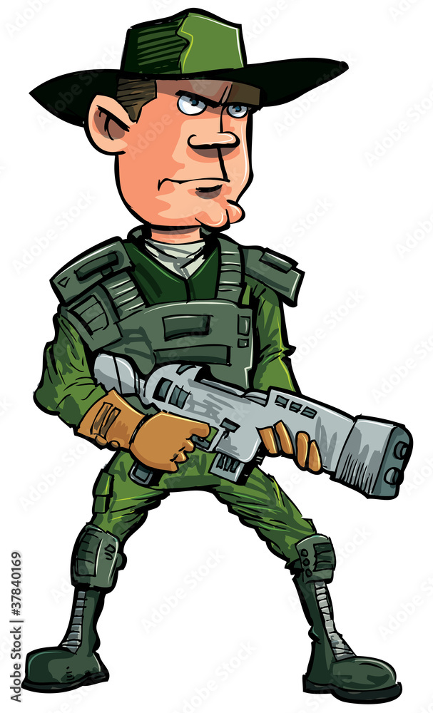 Cartoon soldier with a automatic rifle Stock Vector | Adobe Stock