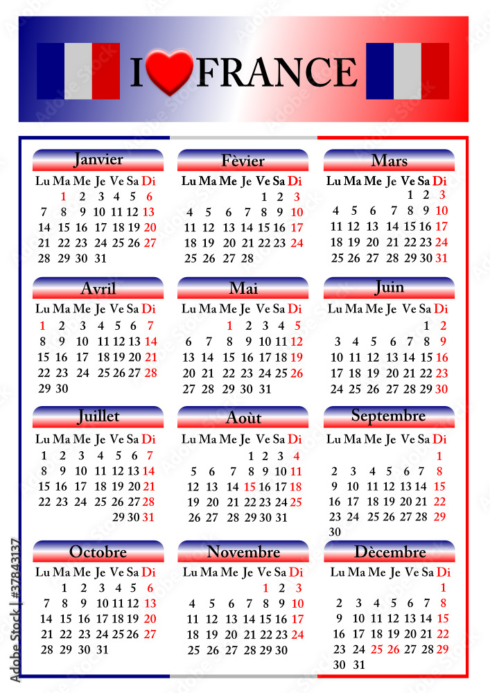 Calendrier 2013 français avec jours fériés, vecteur Stock Vector ...