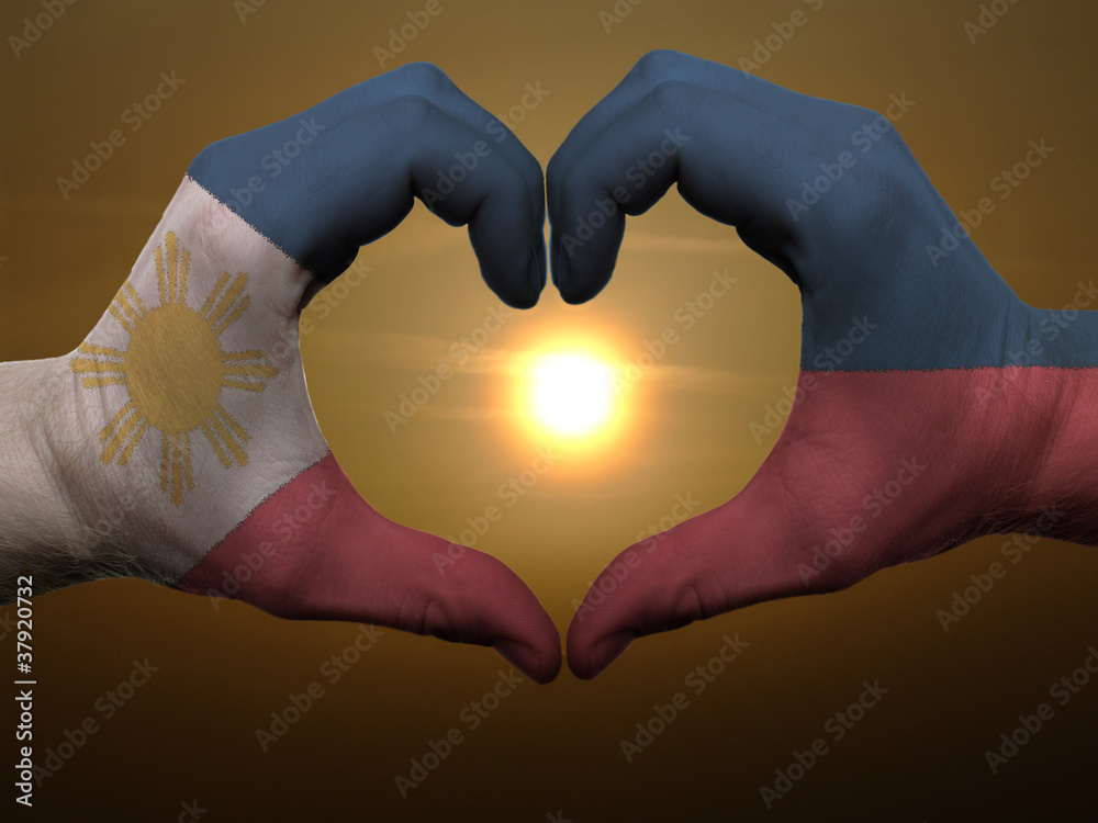 Heart and love gesture by hands colored in phillipines flag duri Stock ...