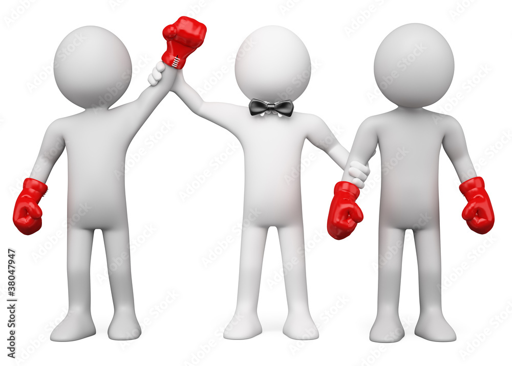 3D Boxing Referee choosing the winner between two boxers Stock ...