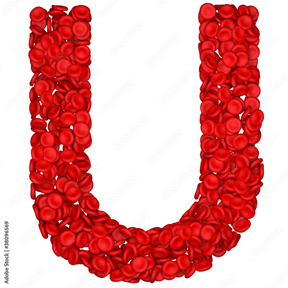 Letter - U made from red blood cells. Isolated on a white. Stock ...