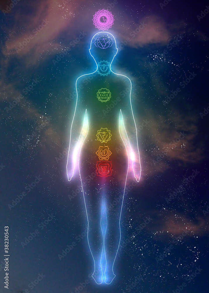 System of human chakras on abstract space background Stock Illustration ...