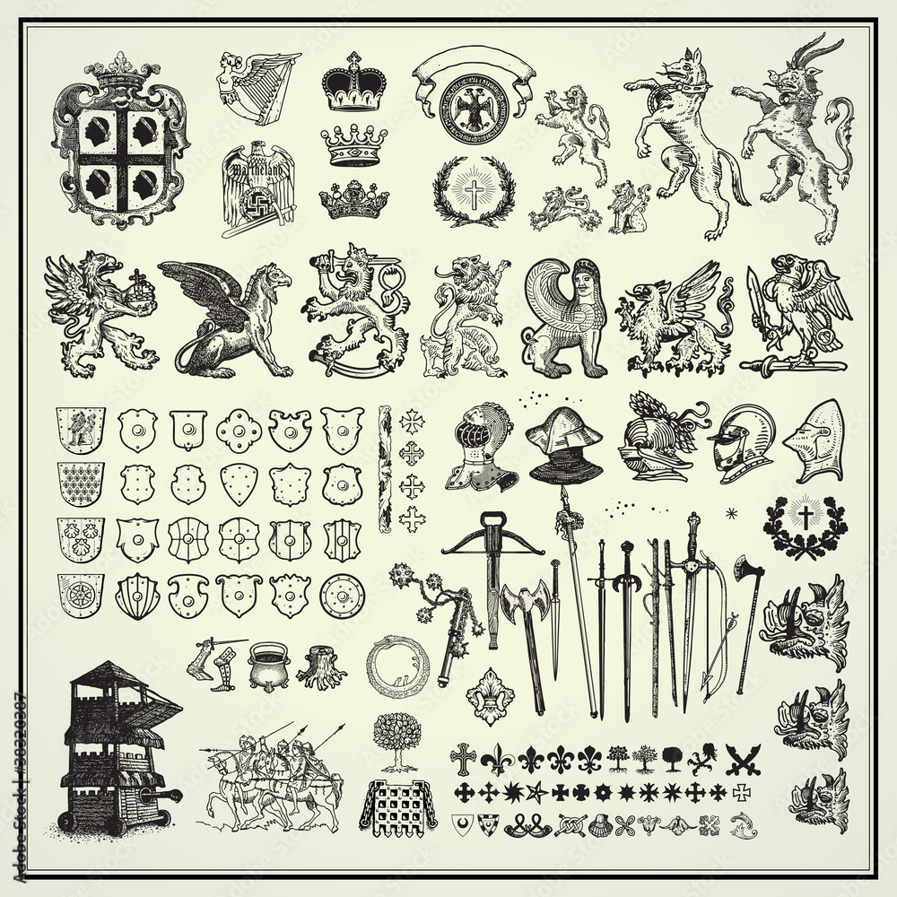 heraldry elements collection Stock Vector | Adobe Stock