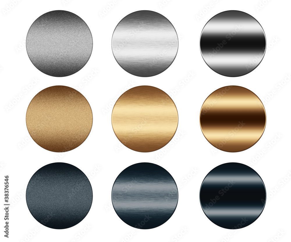 silver and gold metal round push buttons collection Stock Illustration ...