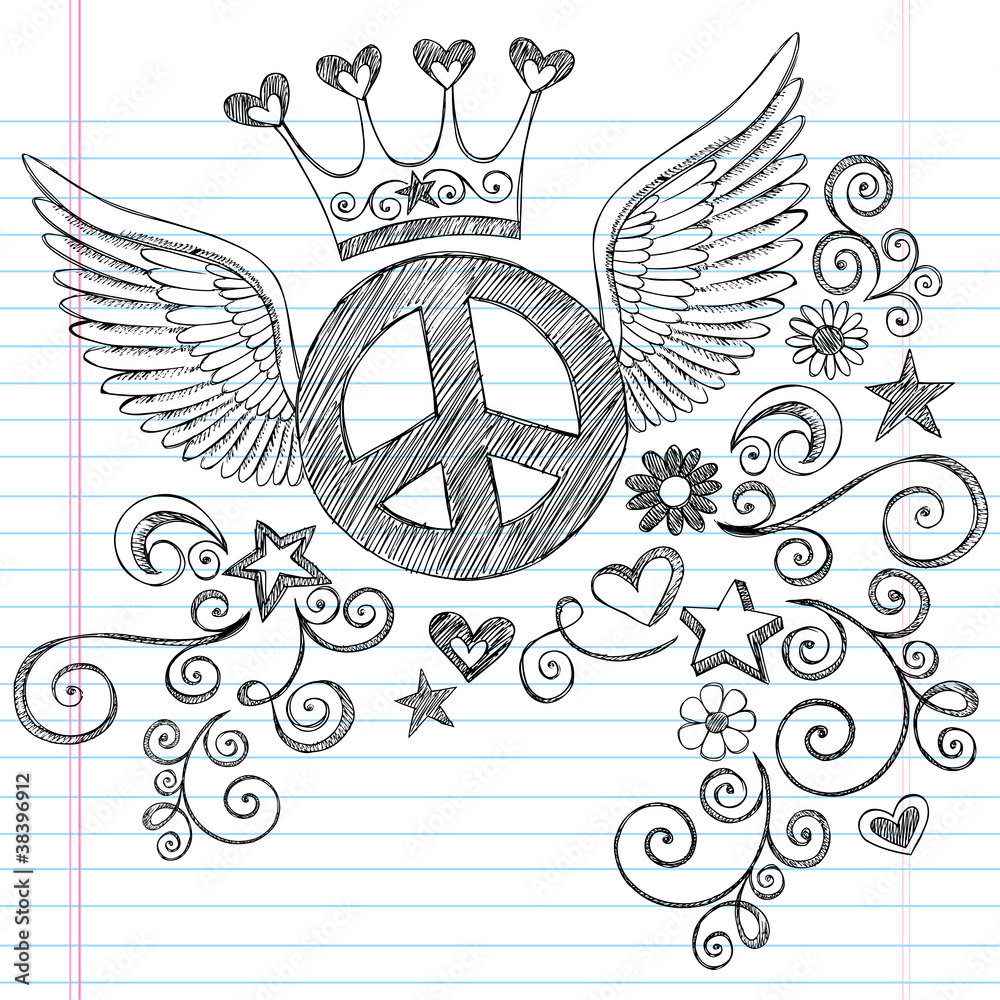 Peace Sign with Wings and Tiara Crown Vector Stock Vector | Adobe Stock