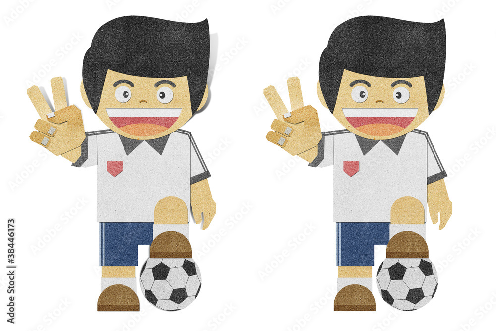 Paper boy ( football player ) recycled papercraft on white bac Stock ...