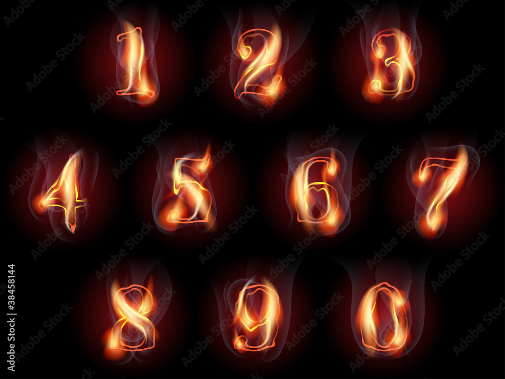 fire burning numbers set Stock Vector | Adobe Stock