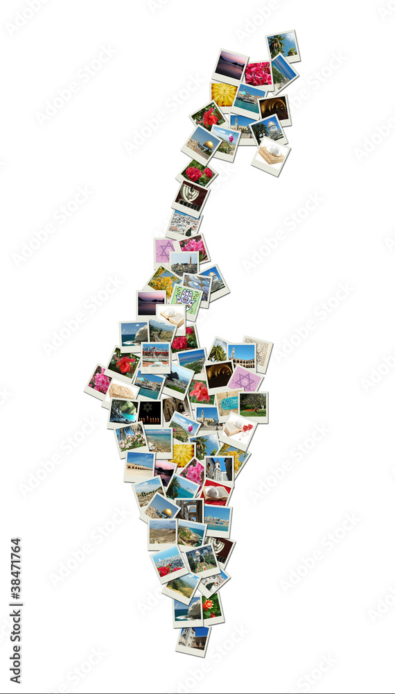 Map of Israel,collage made of travel photos with famous landmark Stock ...
