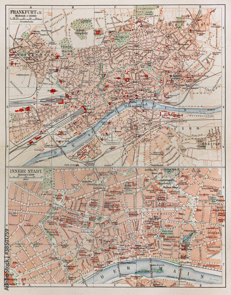 Vintage map of Frankfurt Stock Photo | Adobe Stock