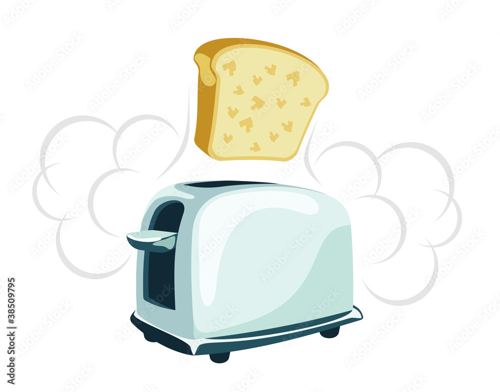 Cartoon toaster with a toast jumping off Stock Vector | Adobe Stock