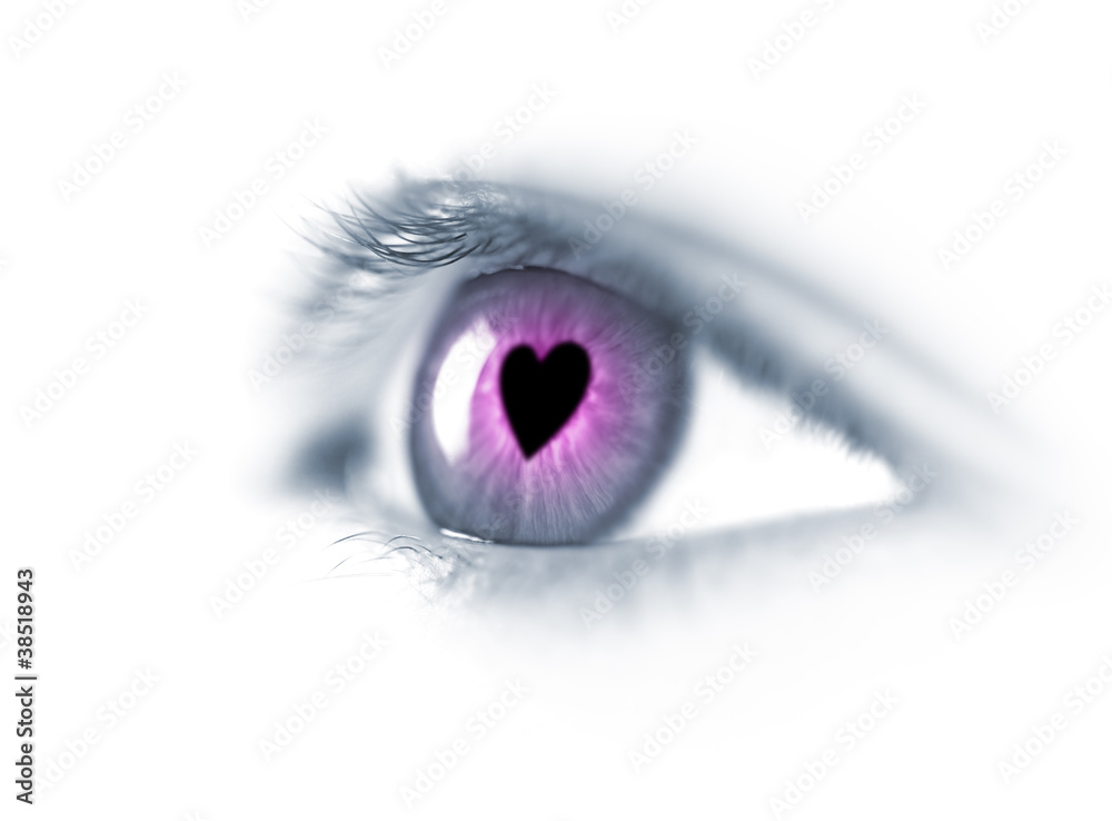 Fall in Love / Young beautiful eye with heart / macro Stock ...