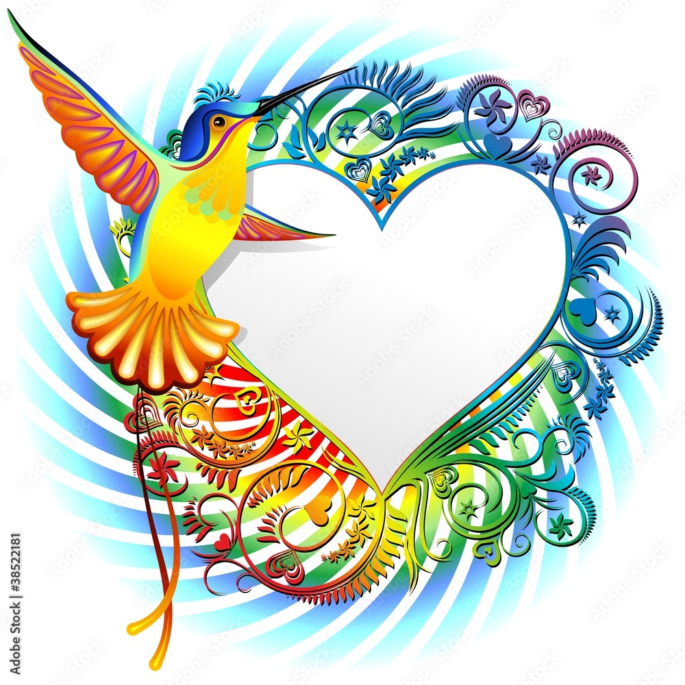 Vettoriale Stock Colibri Cuore Design-Hummingbird on Heart Colors ...