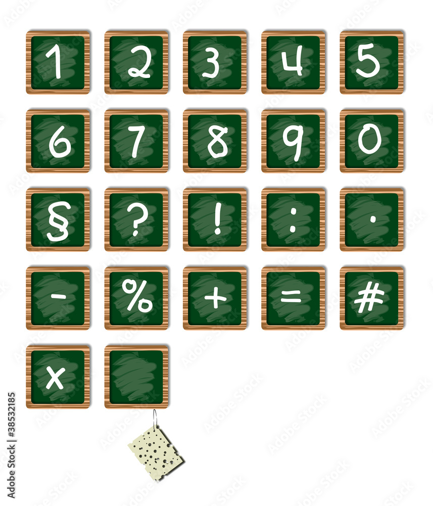 Zahlen und Symbole auf eine Tafel mit Kreide geschrieben Stock Vector ...