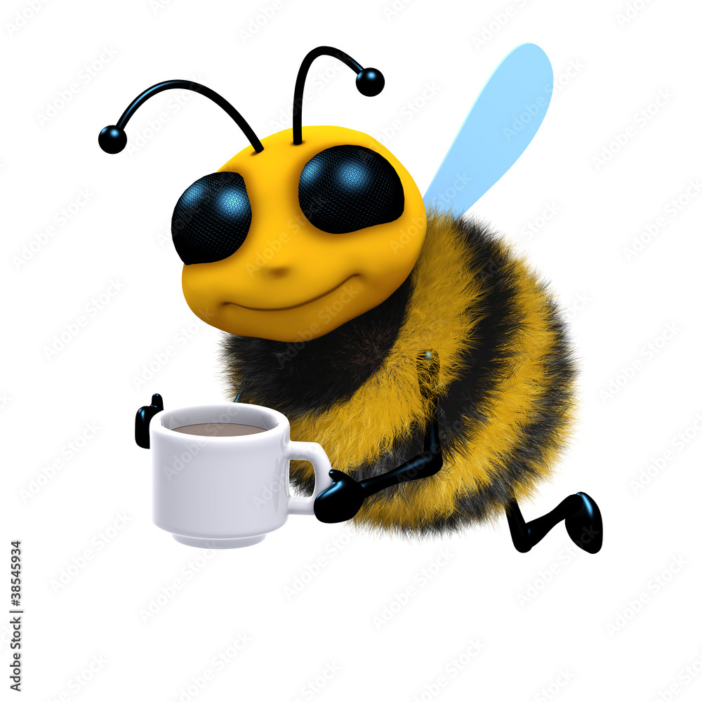 3d Bee with a cup of coffee Stock Illustration | Adobe Stock