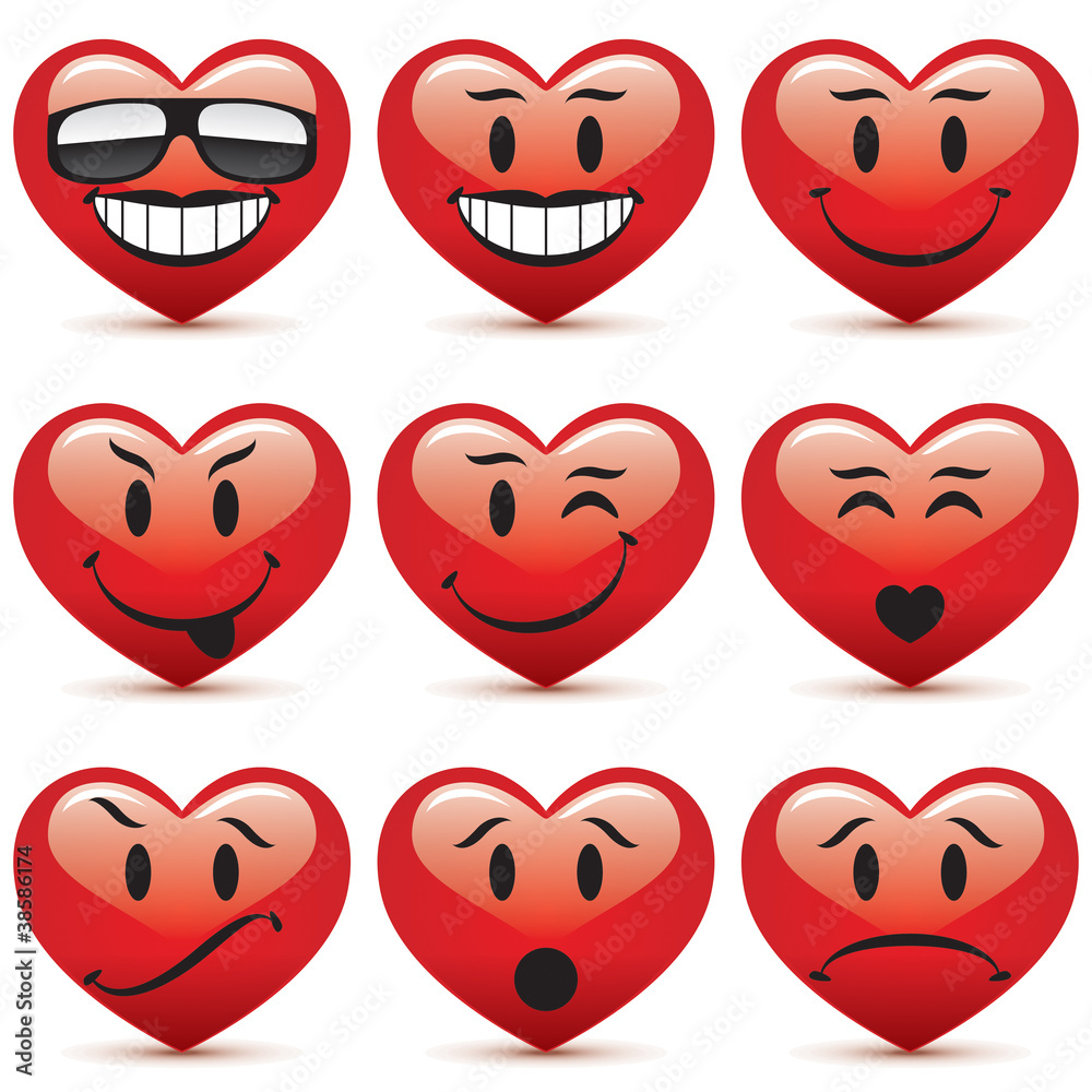 Smileys heart-shaped emoticons Stock Vector | Adobe Stock
