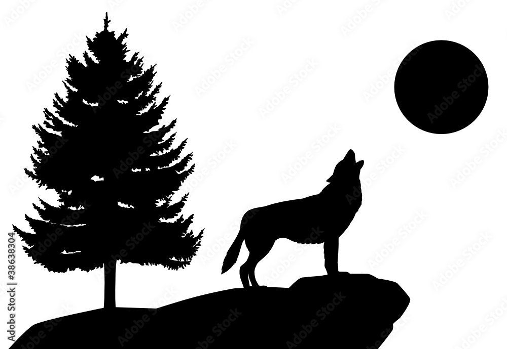 Heulender Wolf Silhouette Landschaft Tiere Wald vector de Stock | Adobe Stock