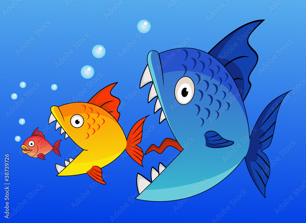Cartoon Big fish eating up the smaller Stock Vector | Adobe Stock