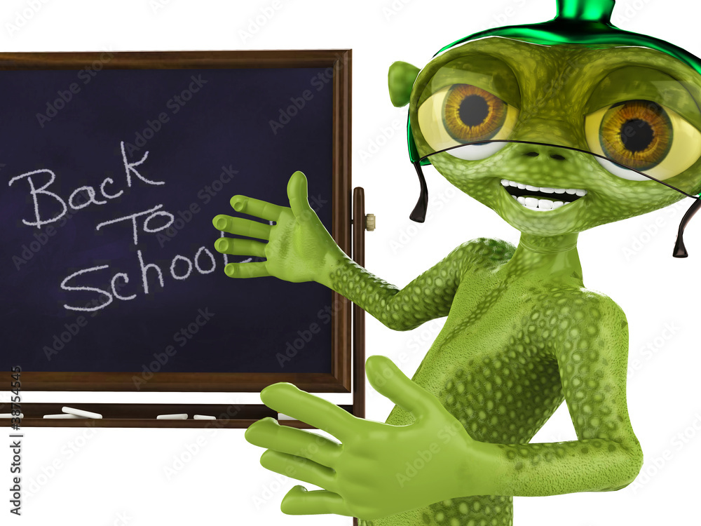 green alien back to school close up ilustração do Stock | Adobe Stock