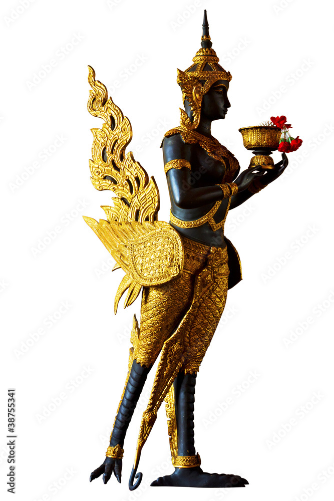 Mythical female bird with a human head on white background Stock Photo ...