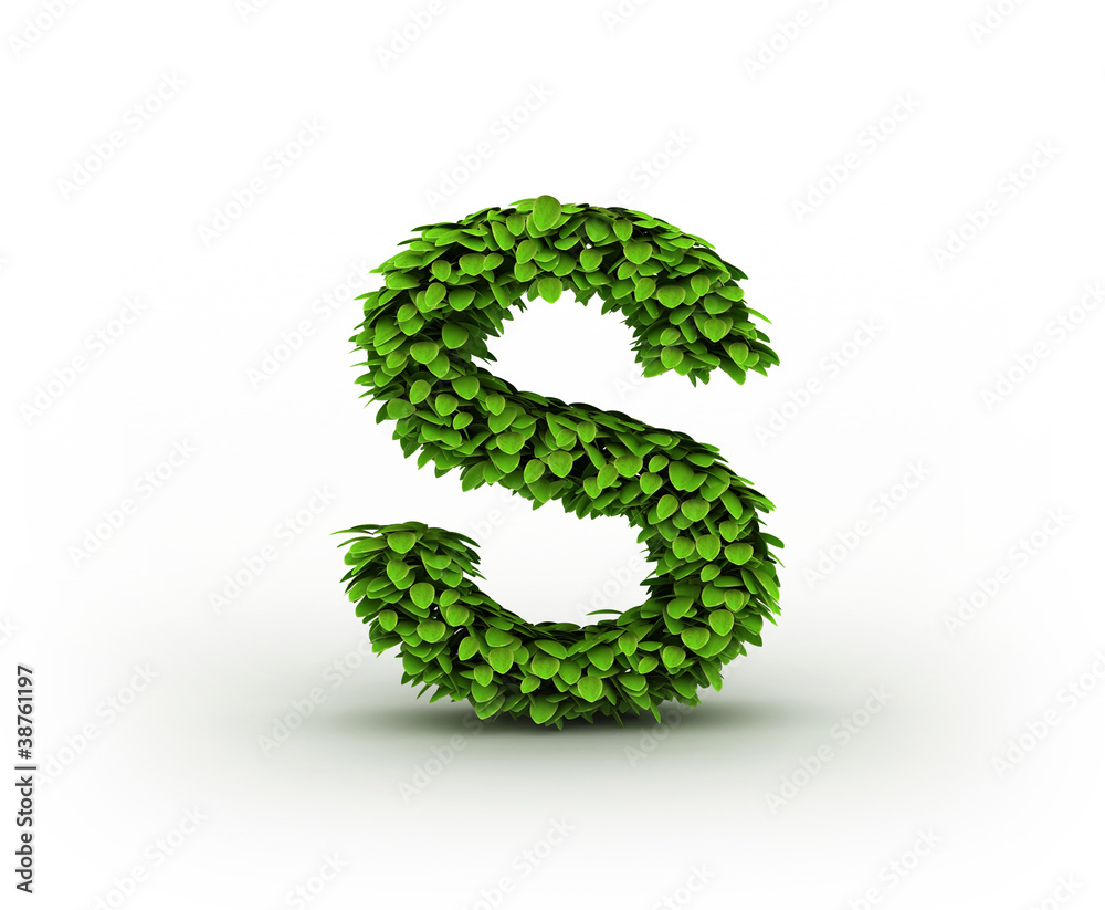 Letter S, alphabet of green leaves isolated on white background Stock ...