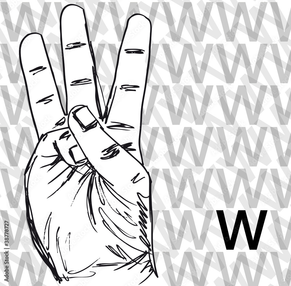 Sketch of Sign Language Hand Gestures, Letter W Stock Vector | Adobe Stock