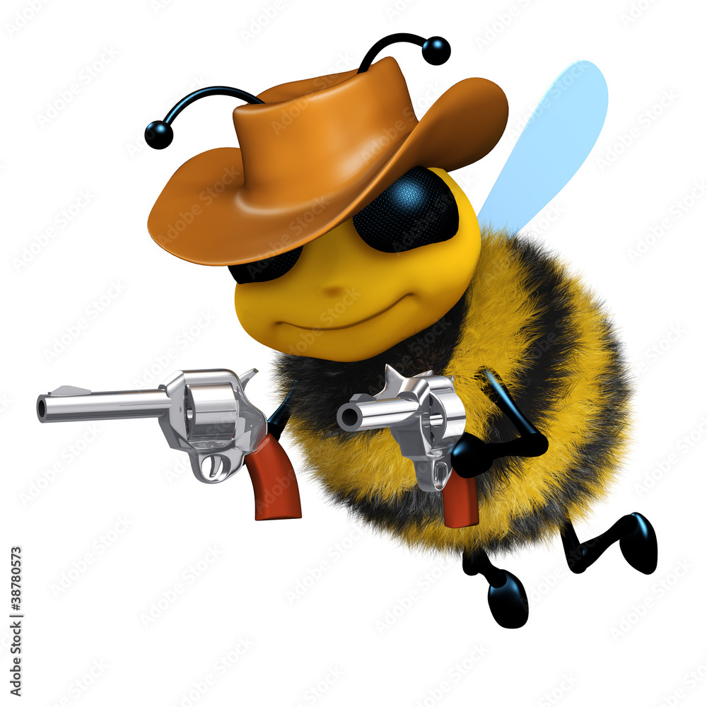 3d Bee is the sheriff with his two guns Stock Illustration | Adobe Stock