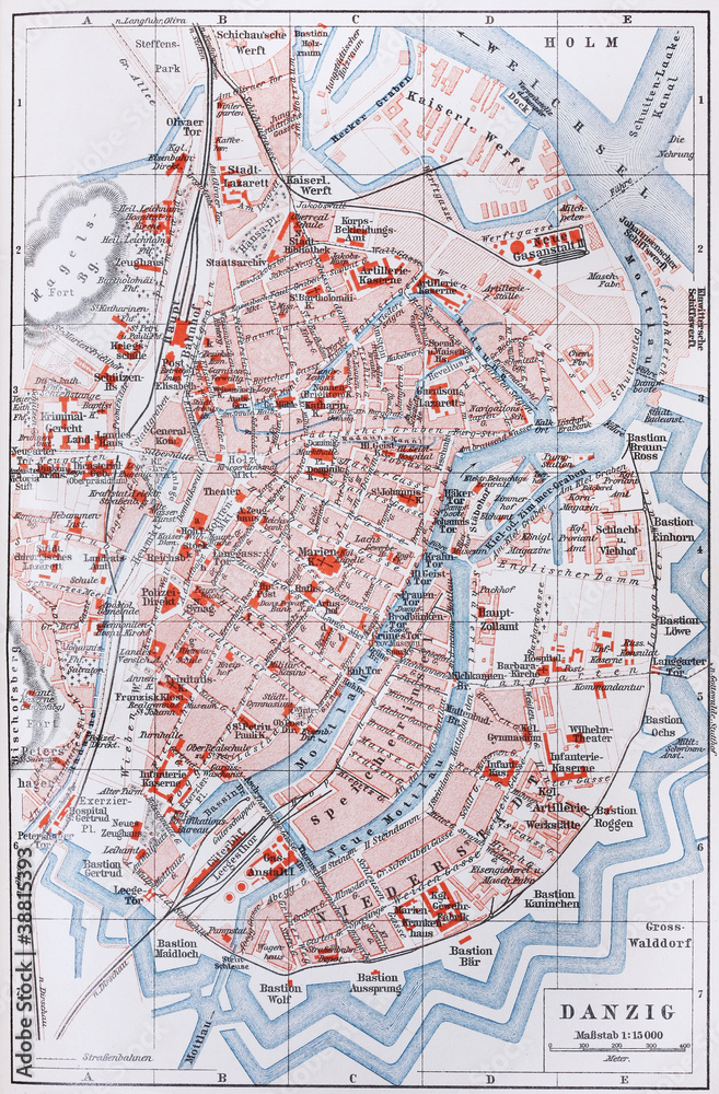 Photo & Art Print Vintage map of Danzig at the beginning of 20th ...