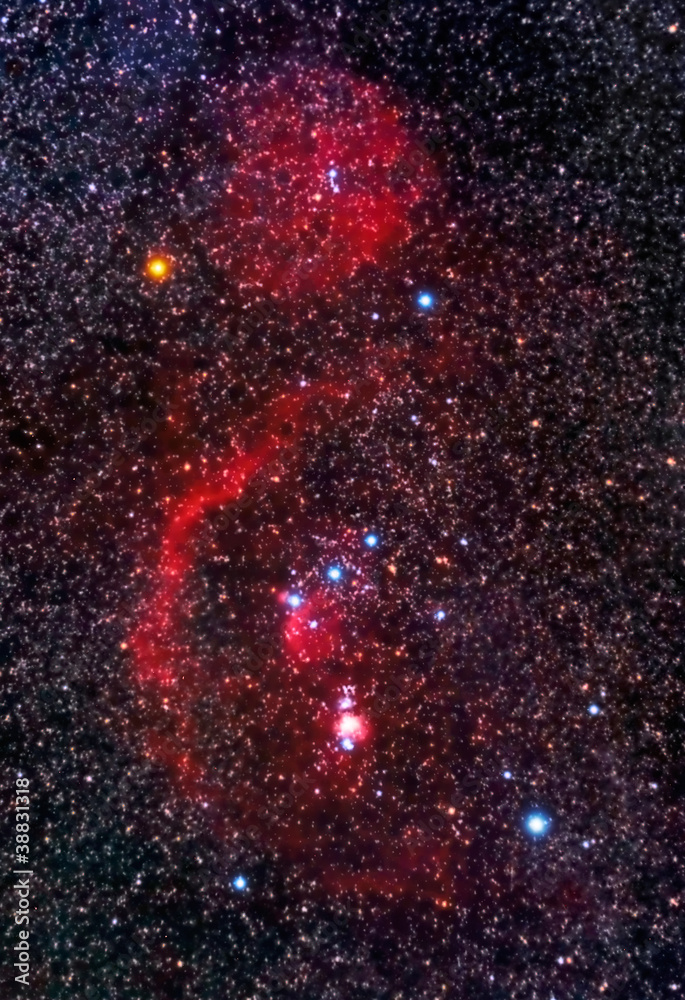 Orion Constellation and Faint Barnard's Loop Nebula Stock Illustration ...