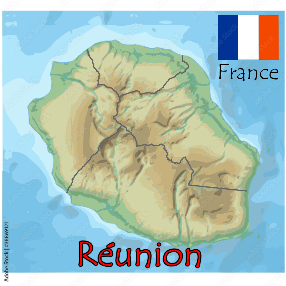 reunion island france map flag emblem Stock Vector | Adobe Stock