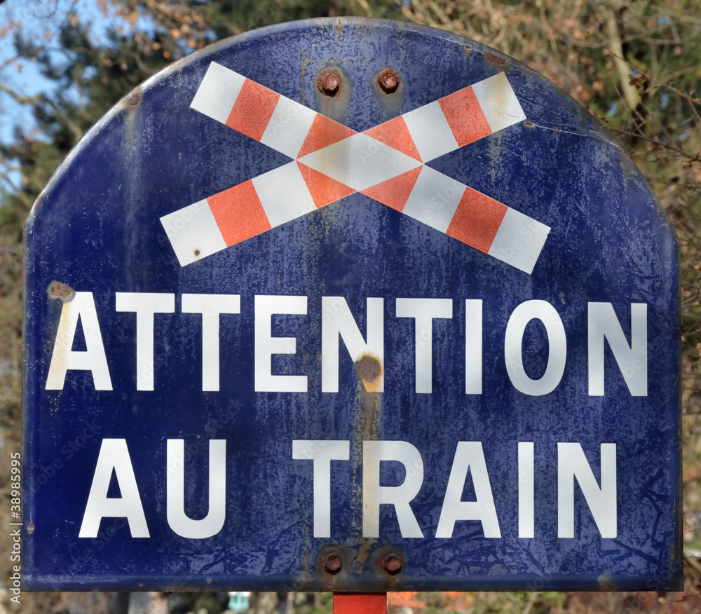 Panneau attention au Train Stock Photo | Adobe Stock