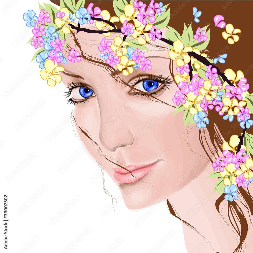 Young woman with flowers Stock Vector | Adobe Stock