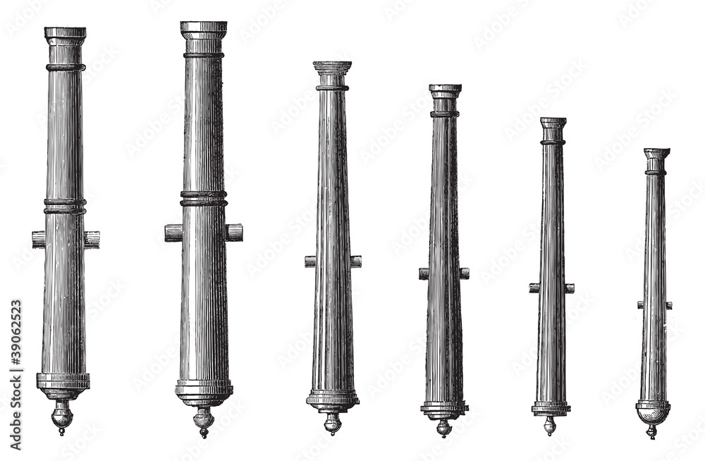 Six different types of cannon vintage engraving Stock Vector | Adobe Stock
