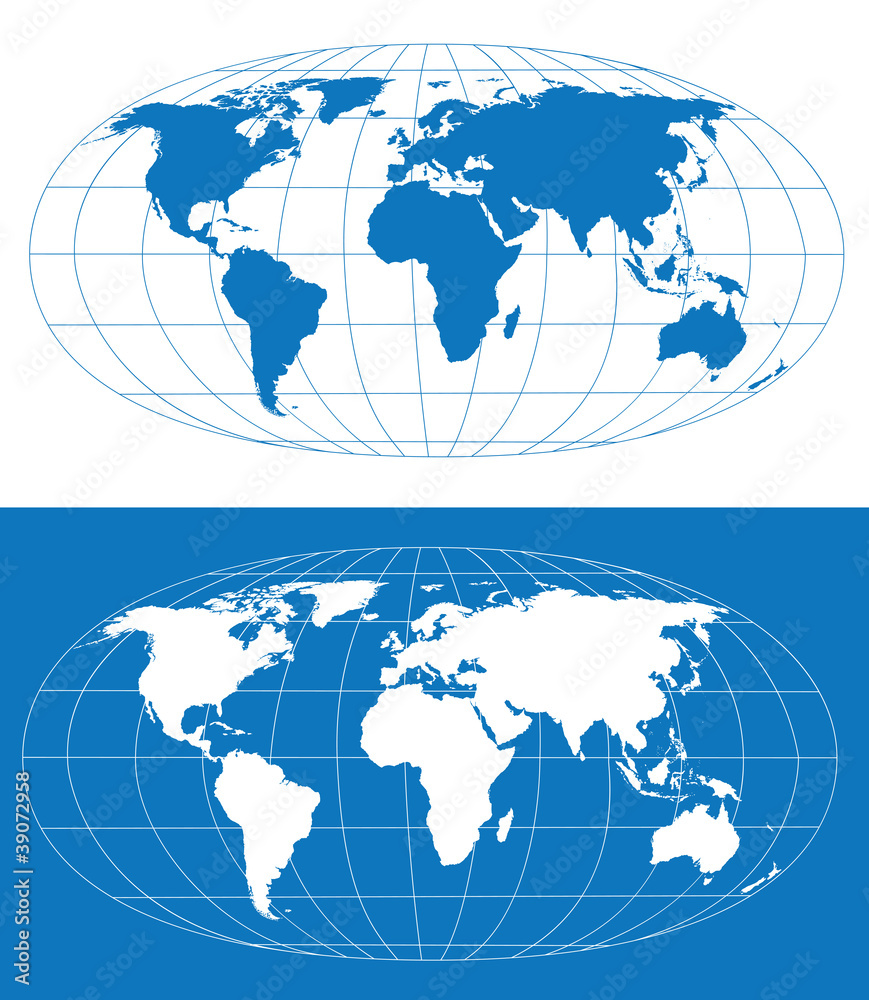 Vector world map with grid Stock Vector | Adobe Stock