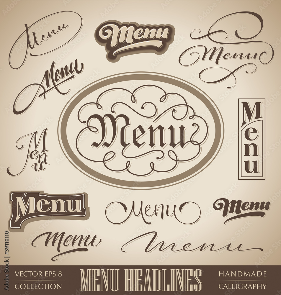 vector set: menu headlines, handmade calligraphy (eps8) Stock Vector ...