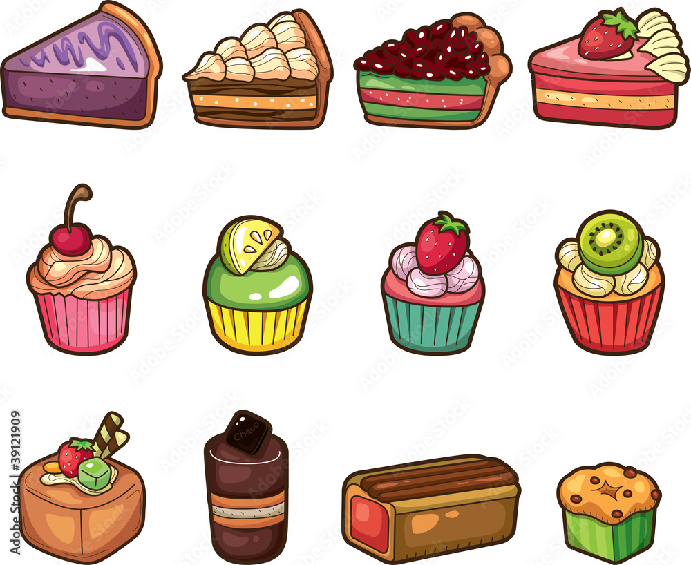 cartoon cake icons set Stock Vector | Adobe Stock