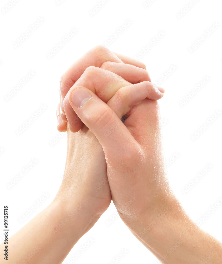 Two hands held together on a white background Stock Photo | Adobe Stock