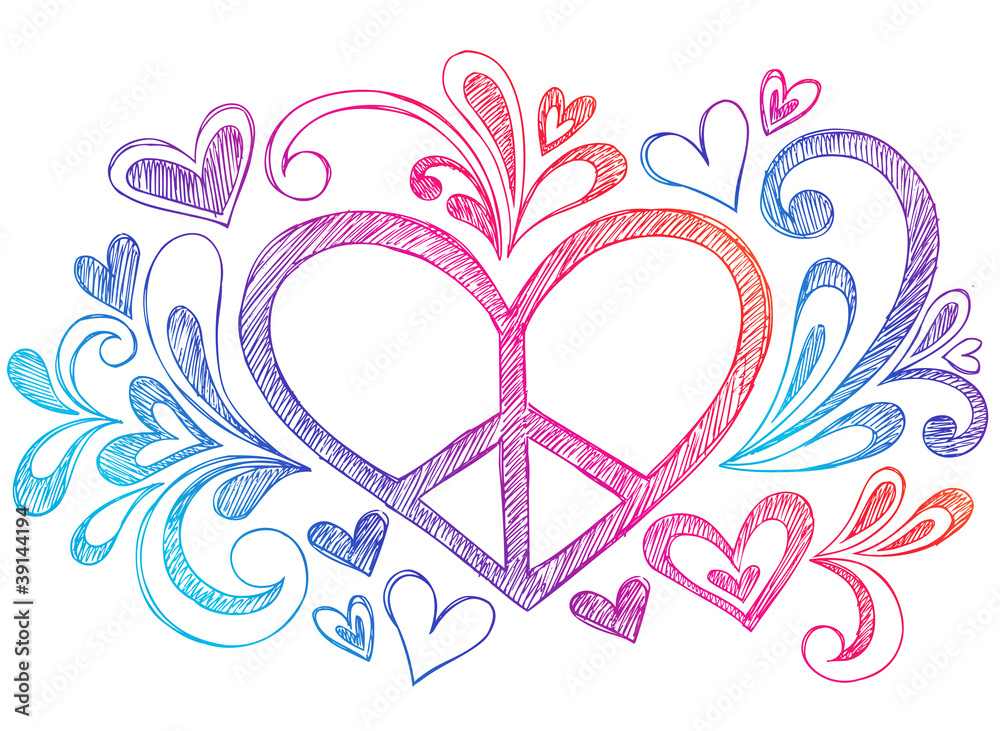 Peace Sign Love Heart Sketchy Doodles Vector Design Elements Stock ...