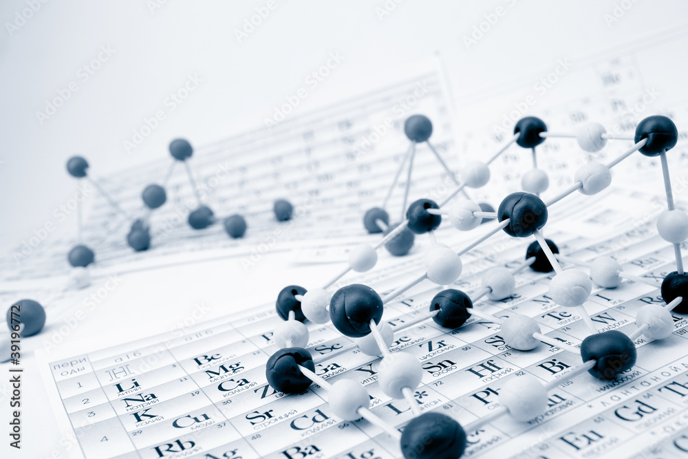 Periodic table of chemical elements with molecule Stock Photo | Adobe Stock