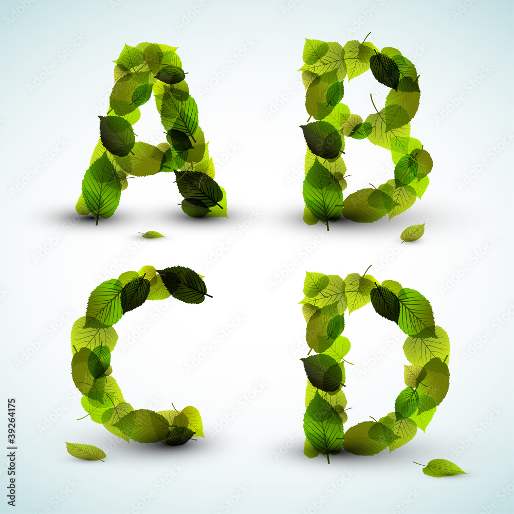 Vector alphabet letters made from leafs Stock Vector | Adobe Stock