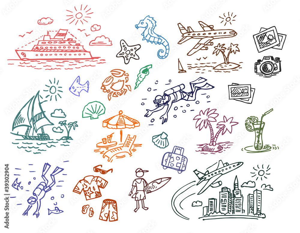 Hand drawn beach vacation illustration set Stock Vector | Adobe Stock